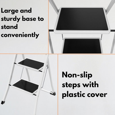 Lightweight 2 Step Ladder 32.2'' (82cm) High - White Portable Folding ...