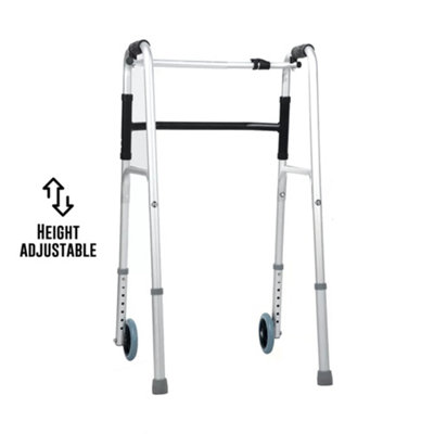 Lightweight Aluminium Folding Walking Frame with Adjustable Height and Front Wheels