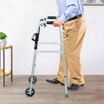 Lightweight Aluminium Folding Walking Frame with Adjustable Height and Front Wheels