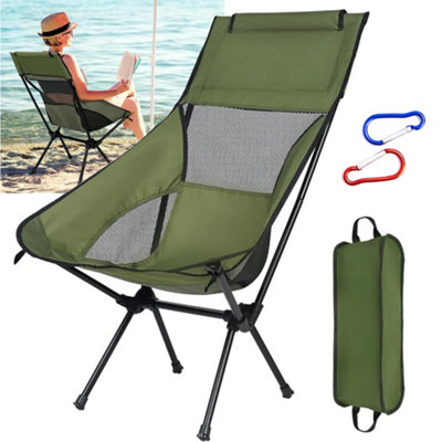 Lightweight Folding High Back Camping Chair with Head Support, Stable Portable