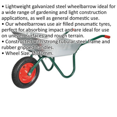 Lightweight Galvanized Steel Wheelbarrow - 65L Capacity - Tubular Steel ...