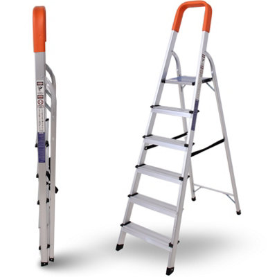 Lightweight Step Ladders 6 Step 167 cm, Max Load 150 kg - Compact ...