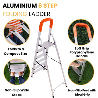Lightweight Step Ladders 6 Step 167 cm, Max Load 150 kg - Compact ...
