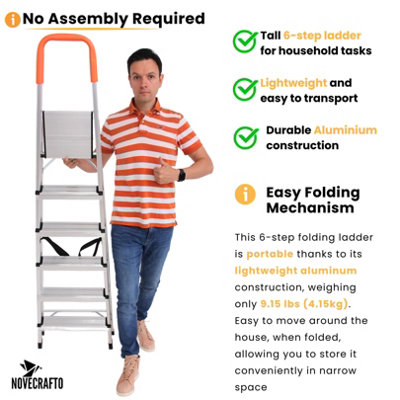 Lightweight Step Ladders 6 Step 167 cm, Max Load 150 kg - Compact ...