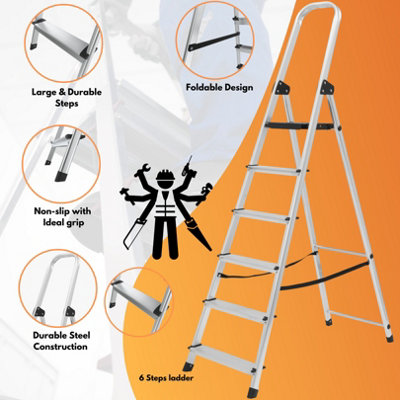 Lightweight Step Ladders 6 Step 181cm Max Load 150 kg - Compact ...