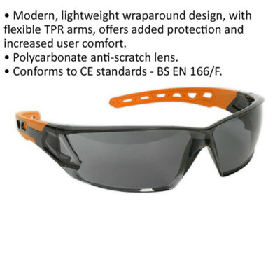 Lightweight Wraparound Safety Spectacles - Anti Glare Lens - Flexible ...
