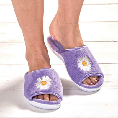 Lilac Luxury Daisy Summer Slippers - Memory Foam with Floral Embroidery