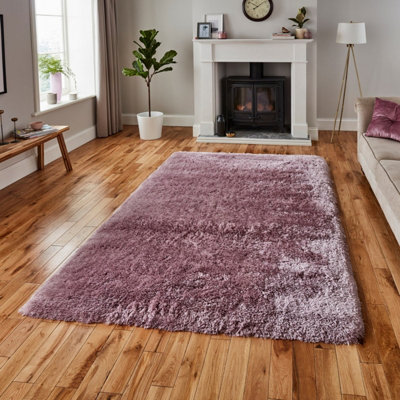 Lilac Thick Shaggy Plain Handmade Rug for Living Room and Bedroom-80cm ...