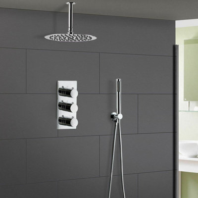 Lilly 2 Way Round Concealed Thermostatic Shower Mixer, Slim Shower Head ...