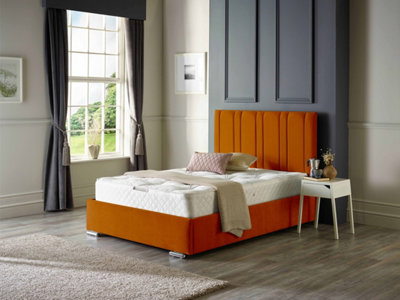 Lilly Panel Upholstered Soft Touch Burnt Orange Bed Frame