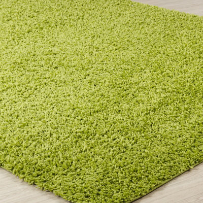 LILLY Shaggy Solid Color Plush Pile Green Runner Rug 80 x 220 cm - Easy ...