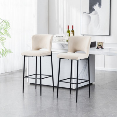 Lily Velvet Bar Stool Padded Seat Metal Legs Beige
