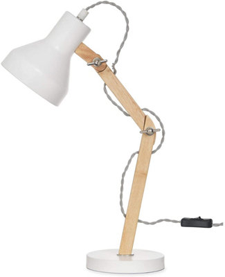 Lily White Desk Side Table Lamp Swing Arm Steel and Wood