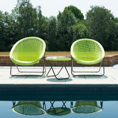 Lime Green Rattan Bistro Set Chairs and Coffee Table 2 Seat Garden Furniture Set