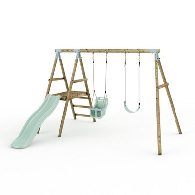 Limited Edition Rebo Double Wooden Swing Set with Slide - Odyssey ...