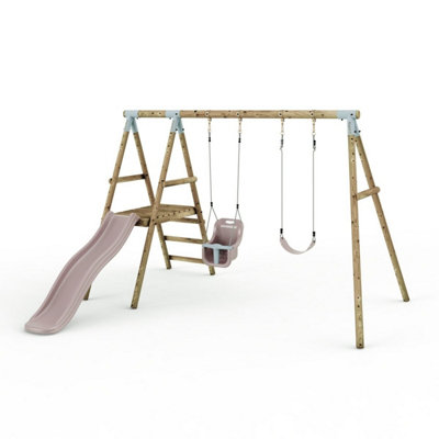 Limited Edition Rebo Double Wooden Swing Set with Slide - Odyssey ...