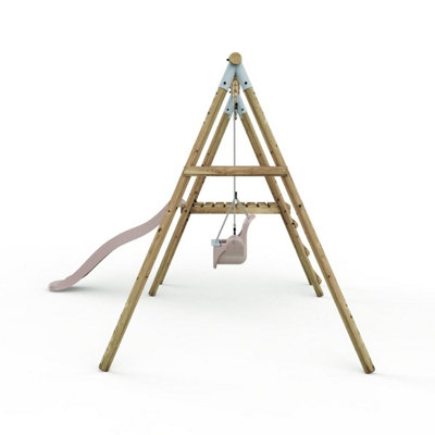 Limited Edition Rebo Double Wooden Swing Set with Slide - Odyssey ...