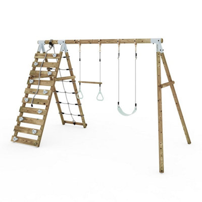 Limited Edition Rebo Wooden Double Swing Set with Up and Over Climbing ...