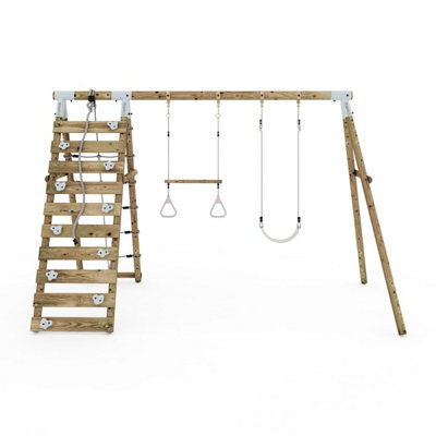 Limited Edition Rebo Wooden Double Swing Set with Up and Over Climbing ...