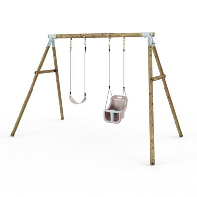 Limited Edition Rebo Wooden Garden Double Swing Sets - Luna - Pastel Pink