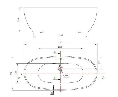 Lincoln Black Double Ended Small Freestanding Bath 1500mm x 750mm