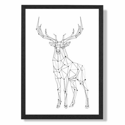 Line Art Stag Geometric Animal Medium Poster with Black Hanger