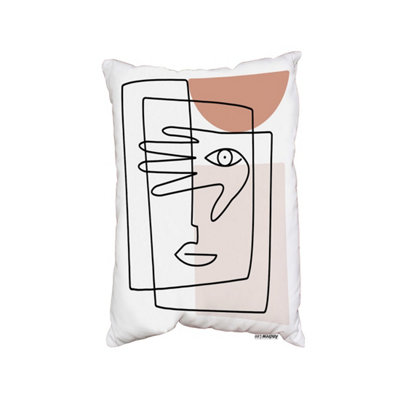 LINE DRAWING OF FACE AND HAND (OUTDOOR CUSHION) / 30CM X 45CM