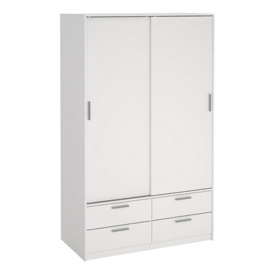 Line Wardrobe with 2 Sliding Doors and 4 Drawers, White