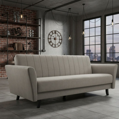 LINEA Beige Sofa Bed Pull Out Sleeping Function with Bonell Springs and ...