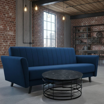 LINEA Blue Sofa Bed Pull Out Sleeping Function with Bonell Springs and ...