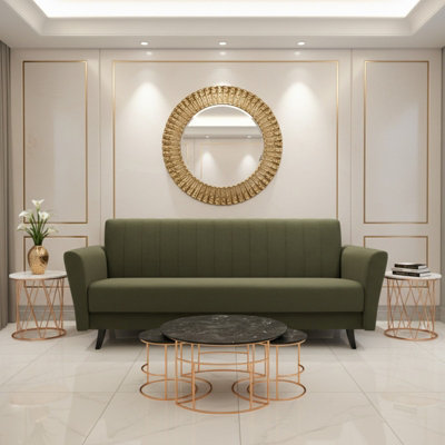 LINEA Khaki Sofa Bed Pull Out Sleeping Function with Bonell Springs and ...