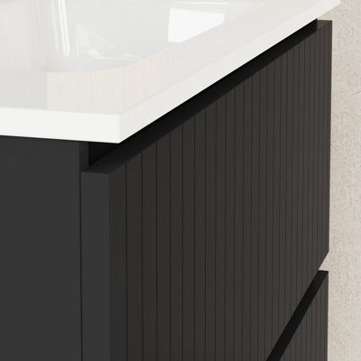 Linea Matt Black Ribbed Double Drawer Wall Hung Vanity Unit 800mm x 390mm