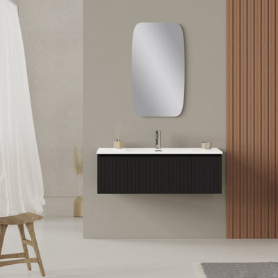 Linea Matt Black Ribbed Wall Hung Vanity Unit 1000 x 390mm