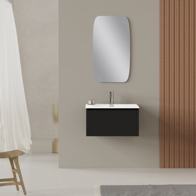 Linea Matt Black Ribbed Wall Hung Vanity Unit 600mm x 460mm