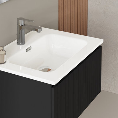 Linea Matt Black Ribbed Wall Hung Vanity Unit 600mm x 460mm