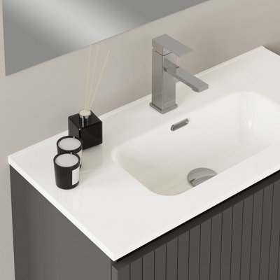 Linea Matt Grey Ribbed Wall Hung Vanity Unit 800mm x 390mm