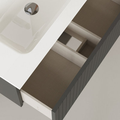 Linea Matt Grey Ribbed Wall Hung Vanity Unit 800mm x 390mm