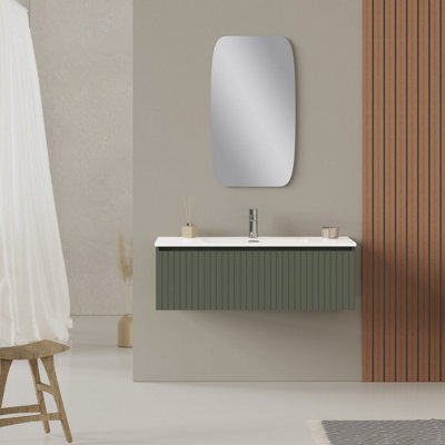 Linea Muscat Sage Ribbed Wall Hung Vanity Unit 1000mm x 390mm