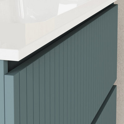 Linea Ocean Blue Ribbed Double Drawer Wall Hung Vanity Unit 1000mm x 390mm