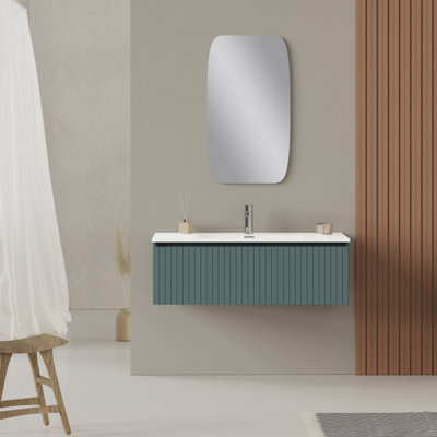 Linea Ocean Blue Ribbed Wall Hung Vanity Unit 1000mm x 460mm