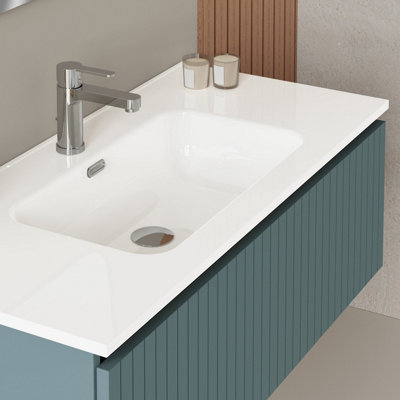 Linea Ocean Blue Ribbed Wall Hung Vanity Unit 1000mm x 460mm
