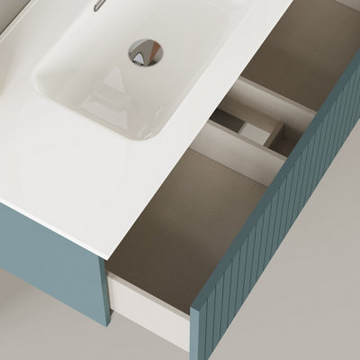 Linea Ocean Blue Ribbed Wall Hung Vanity Unit 1000mm x 460mm