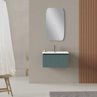 Linea Ocean Blue Ribbed Wall Hung Vanity Unit 600mm x 390mm