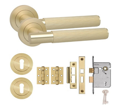 Linear Design T-Bar Door Handle Lock Set 3 Lever Mortise Lock BB Hinges ...
