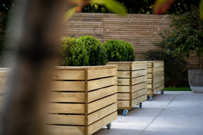 Linear Double Wooden Garden Planter with Wheels 0.8m x 0.4m