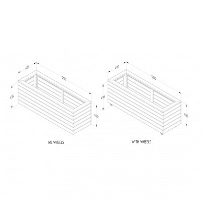 Linear Long Wooden Garden Planter with Wheels 1.2m x 0.4m