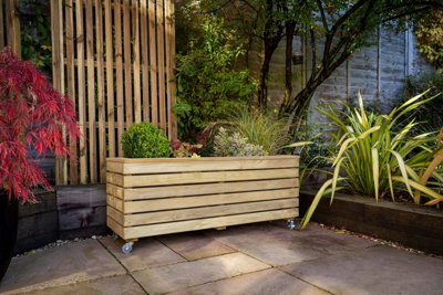 Linear Long Wooden Garden Planter with Wheels 1.2m x 0.4m