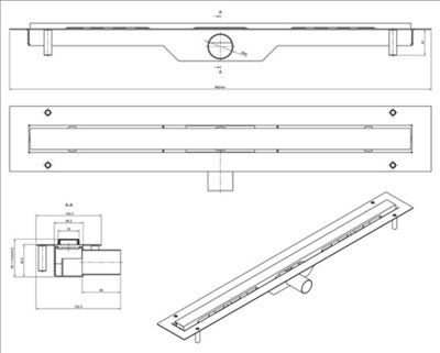 Linear shower drain channel in Black Brushed stainless steel