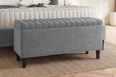 Lined 120cm Ottoman Storage box with Legs -Grey Plush Velvet Ottoman ...