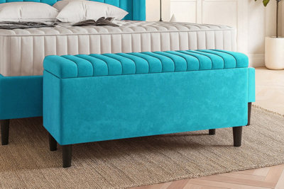 Lined 120cm Ottoman Storage box with Legs -Teal Plush Velvet Ottoman ...